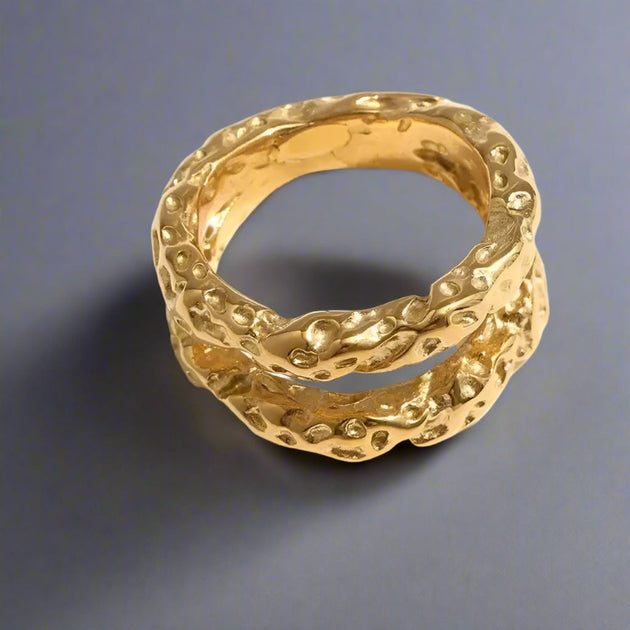 Coral Reef Texture Ring – Gold Plated Ocean-Inspired Statement – ShellVibe©